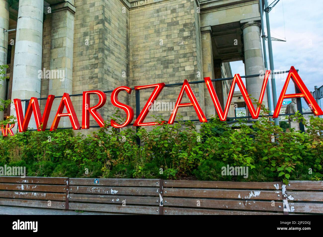 Warsaw, Poland, Detail Sign "Warsaw" art Cafe Terrace at Palace of ...