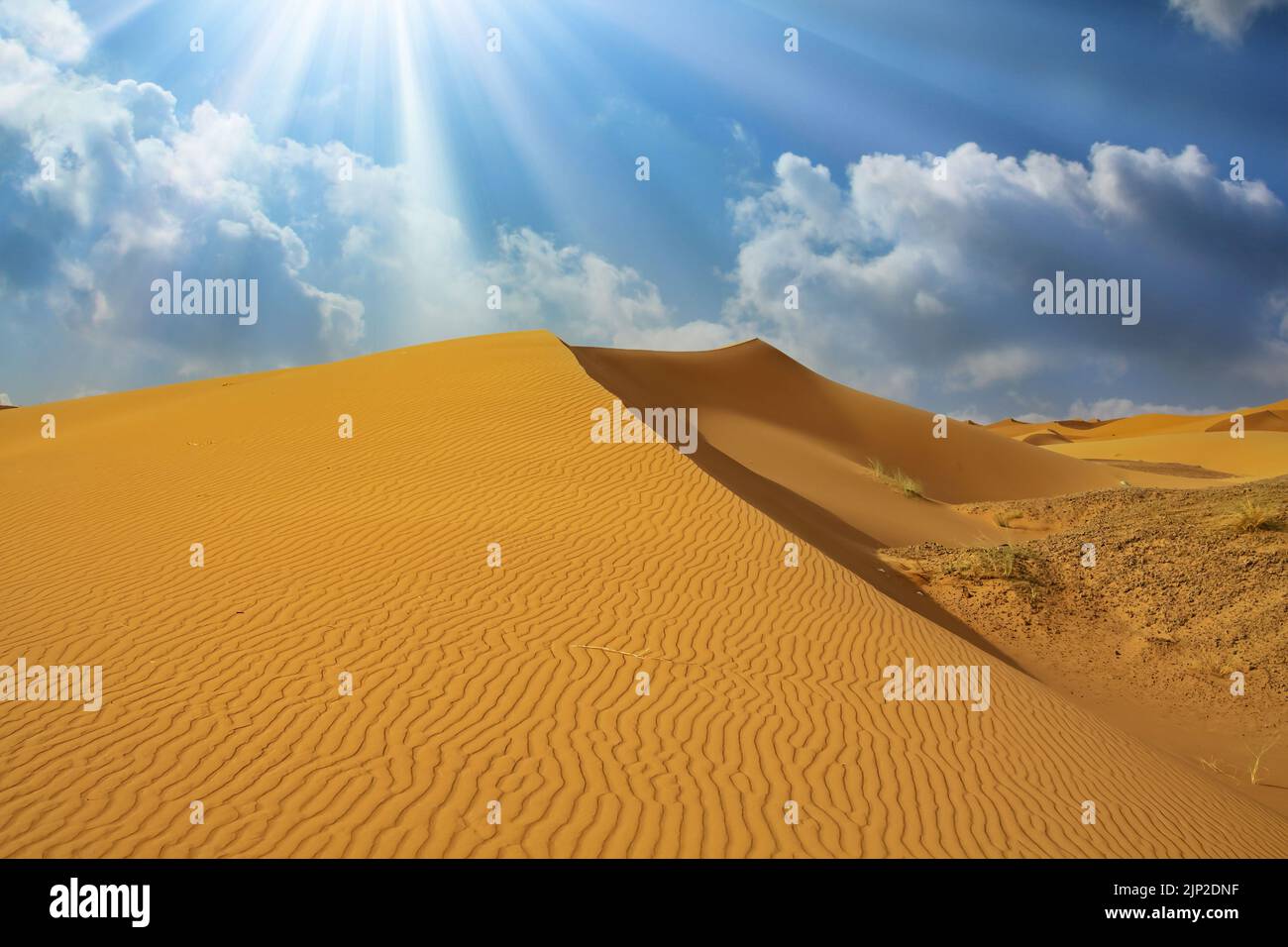 Beautiful african desert landscape, triangle shape yellow sand dune ...