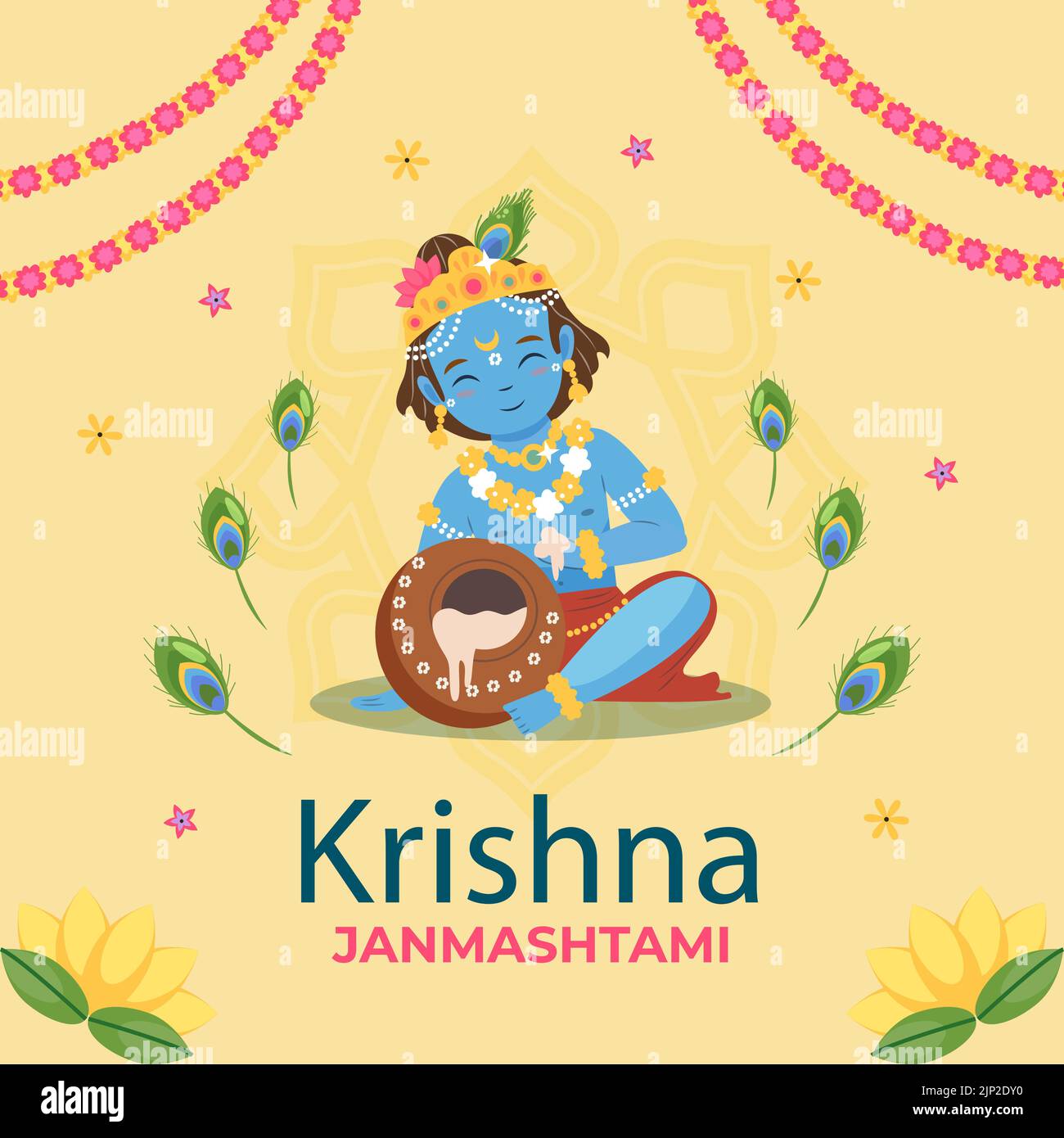 Flat janmashtami illustration Vector illustration Stock Vector Image ...