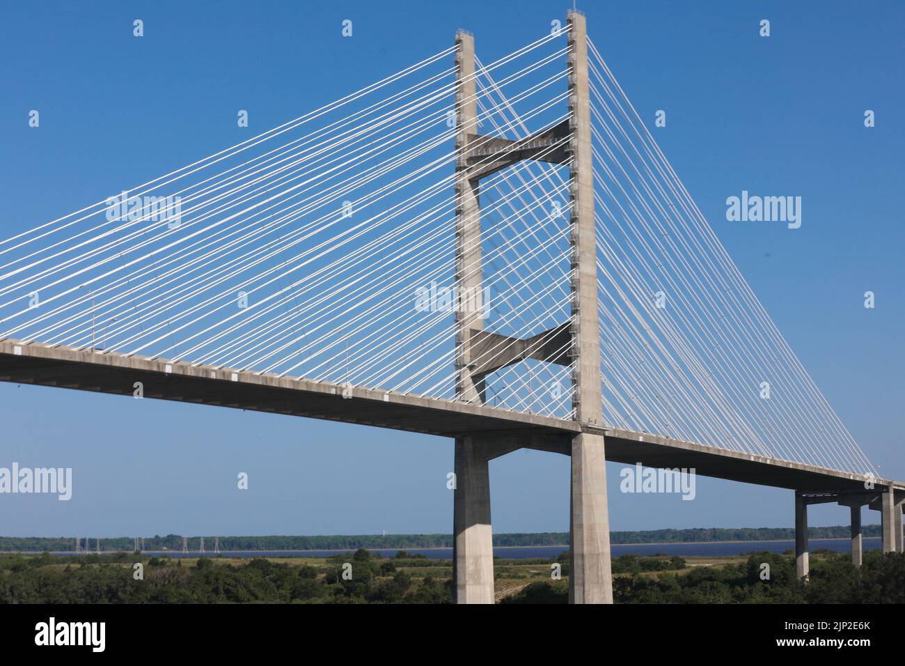 Dames Point Bridge against the clear blue skies in Jacksonville Florida ...