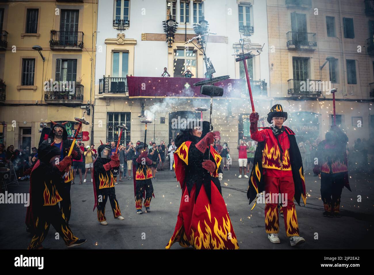 Barcelona, Spain. 15th Aug, 2022. Fire runners of the 'Diables Vell de ...