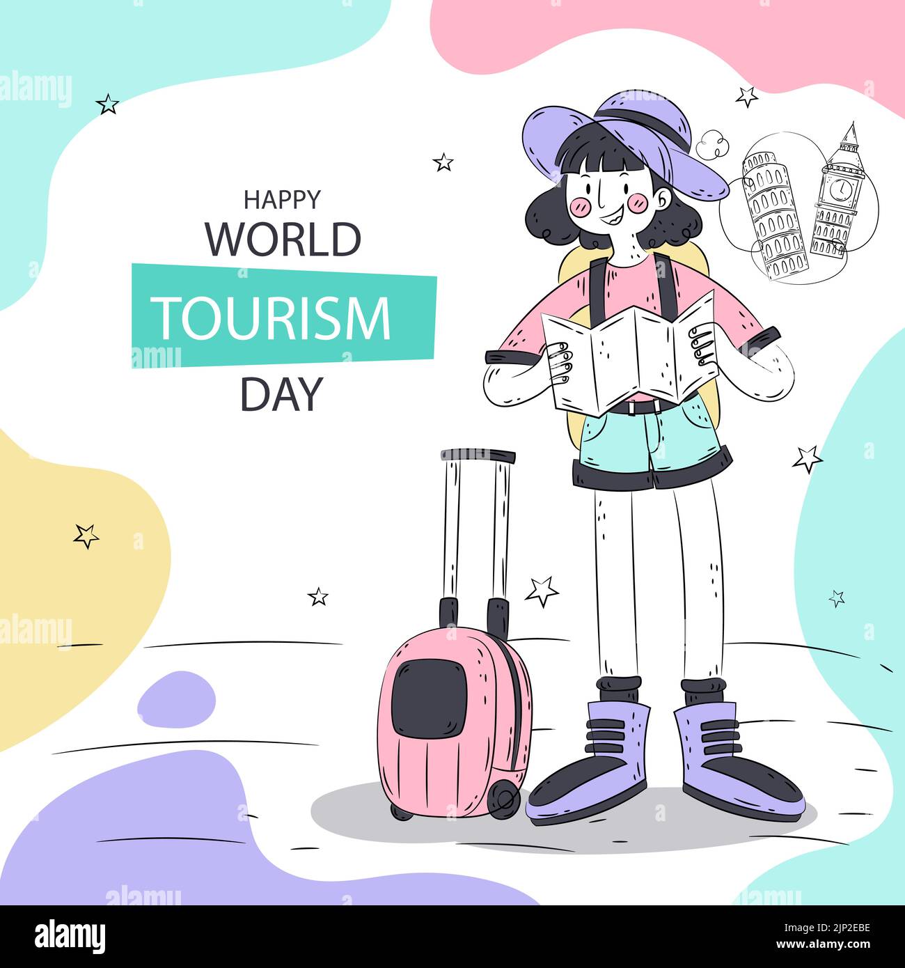 Hand drawn illustration for world tourism day Vector illustration Stock ...