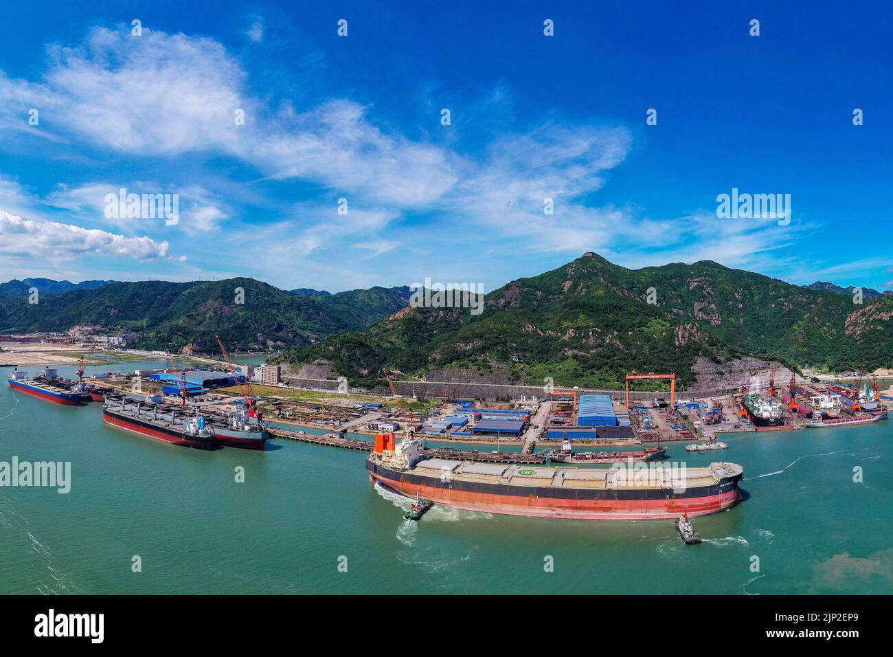 FUZHOU, CHINA - AUGUST 15, 2022 - A 300,000-ton ship berths at the No.1 ...