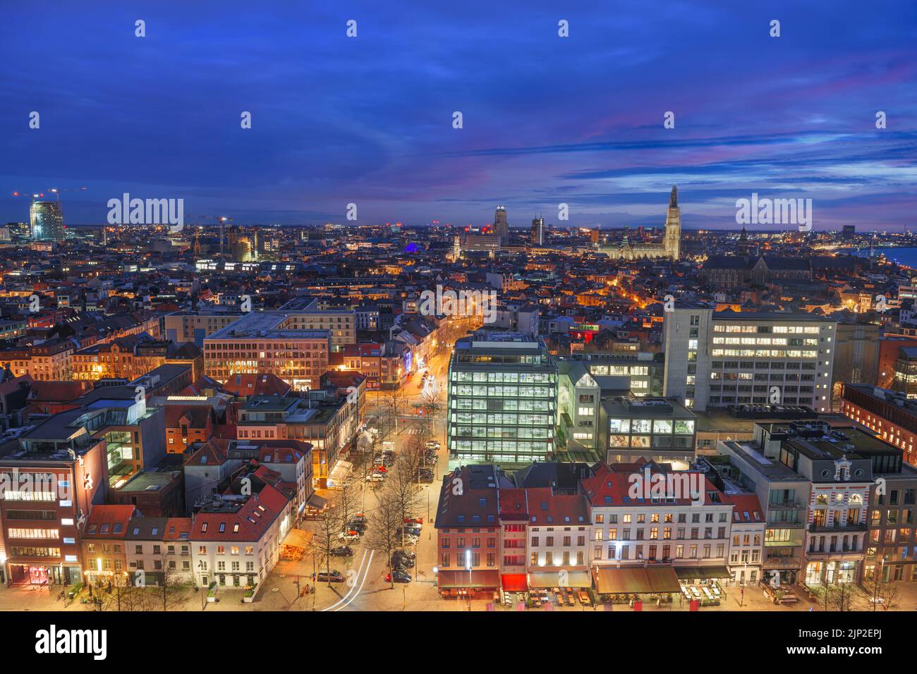 Antwerp, Belgium cityscape from above at twilight Stock Photo - Alamy
