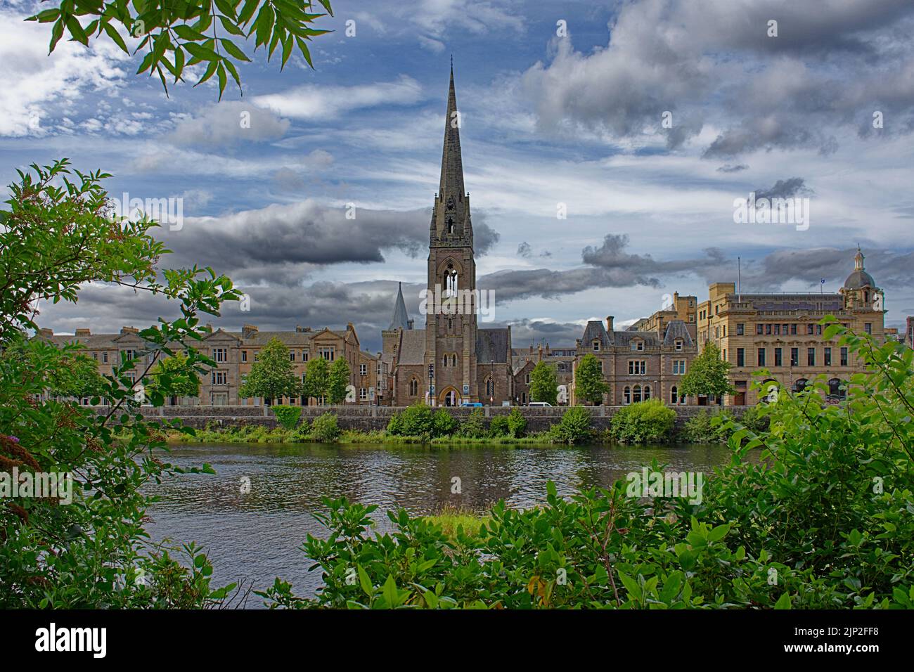 PERTH CITY SCOTLAND VIEW TO BUILDINGS ST MATTHEWS CHURCH STEEPLE AND ...