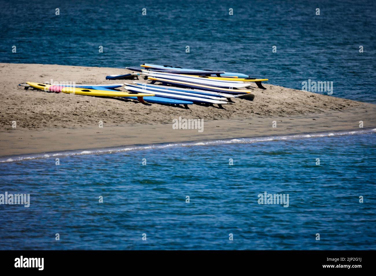 Surfboards lie on a beach at the Silver Strand south of Coronado ...