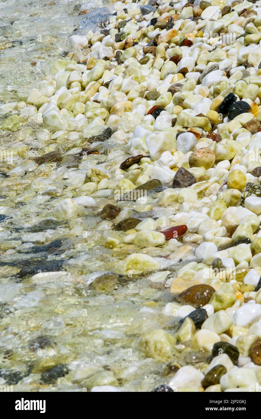 White marble pebbles beach, Thassos island, Macedonia, North-Eastern ...