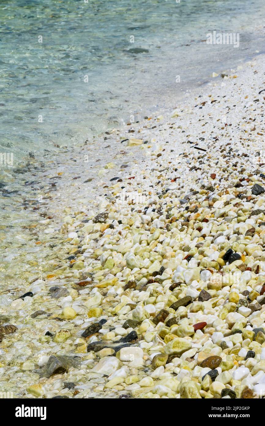 White marble pebbles beach, Thassos island, Macedonia, North-Eastern ...
