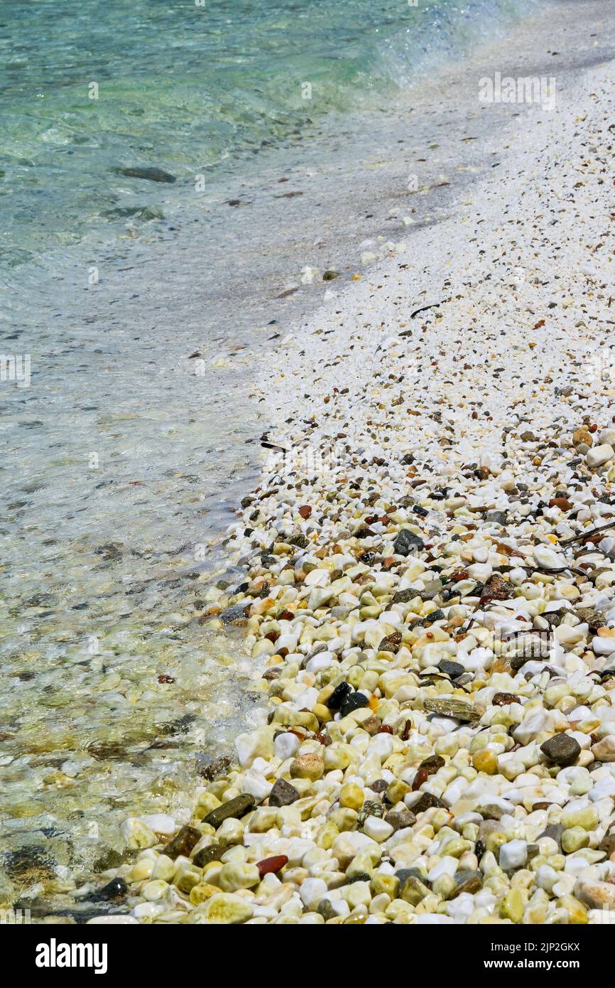 White marble pebbles beach, Thassos island, Macedonia, North-Eastern ...