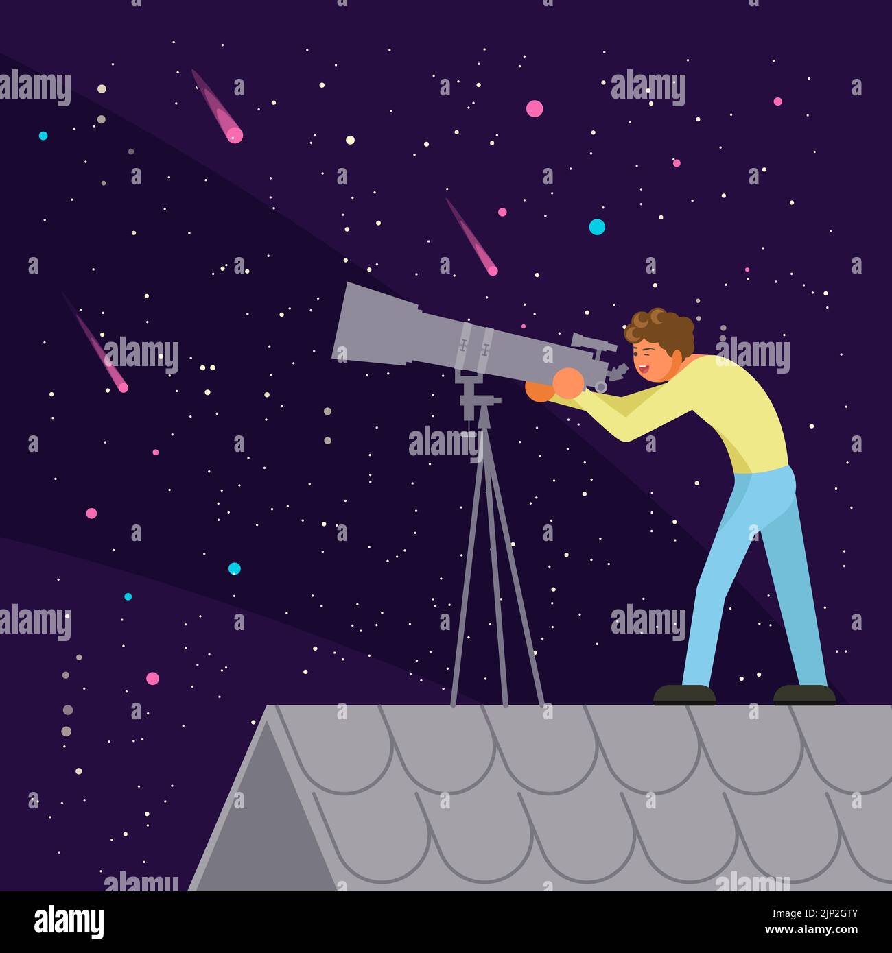 Man watching night sky vector flat illustration Stock Vector Image ...