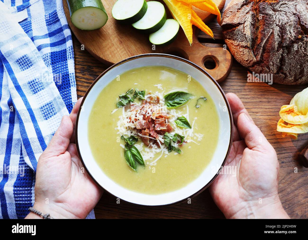 Zucchini soup with basil 1 hi-res stock photography and images - Alamy