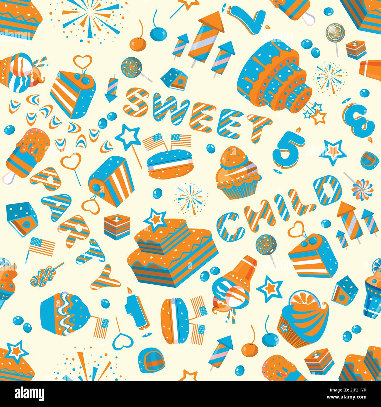 Sweets party orange and blue seamless wallpaper Stock Vector Image ...