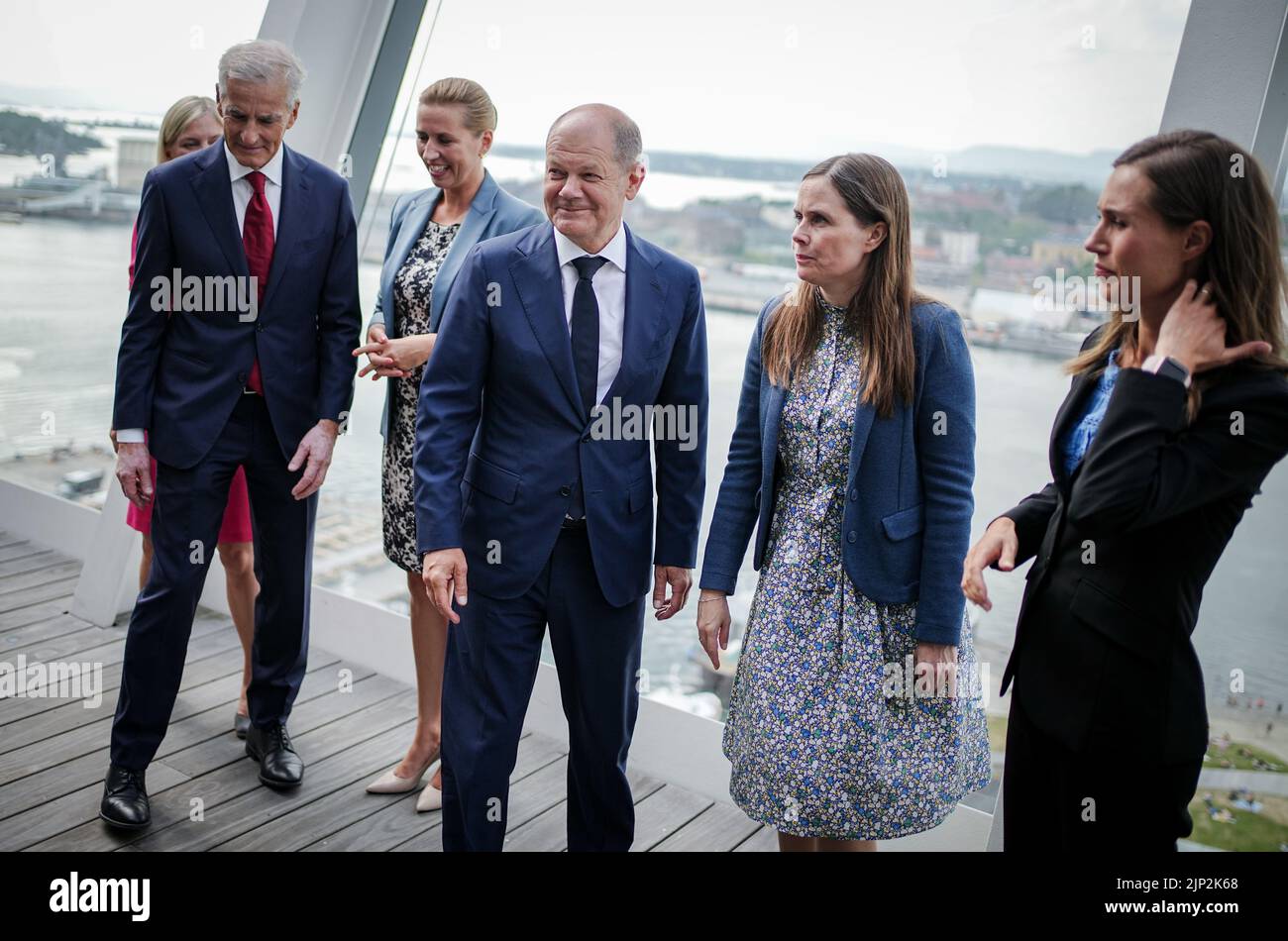 Oslo, Norway. 15th Aug, 2022. German Chancellor Olaf Scholz (3rd vr ...
