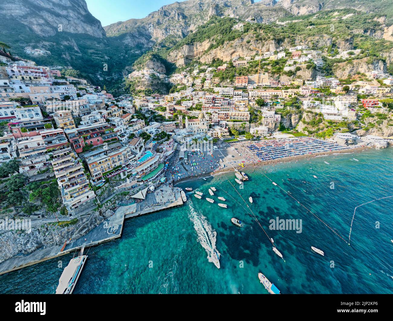An aerial view of the cliffside village of Positano on southern Italy's ...