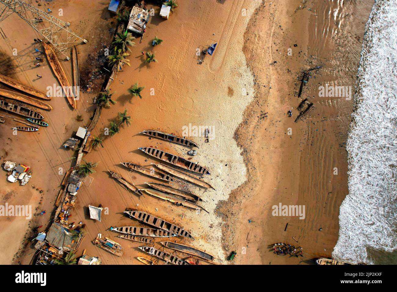 An aerial view of wooden boats at the beach of Tema in Ghana Stock ...