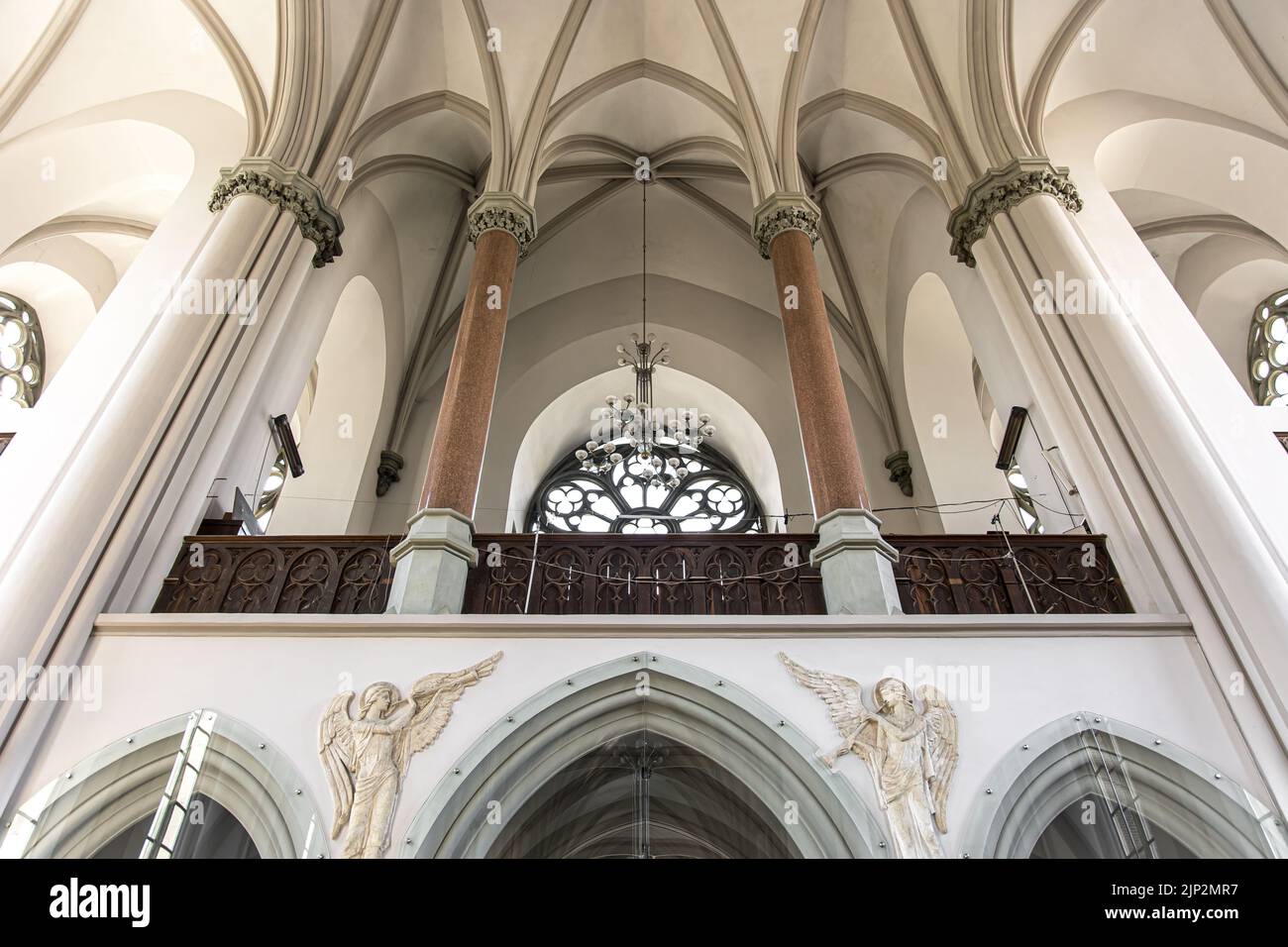 Details of the interior of the Catholic church in light colors Stock ...