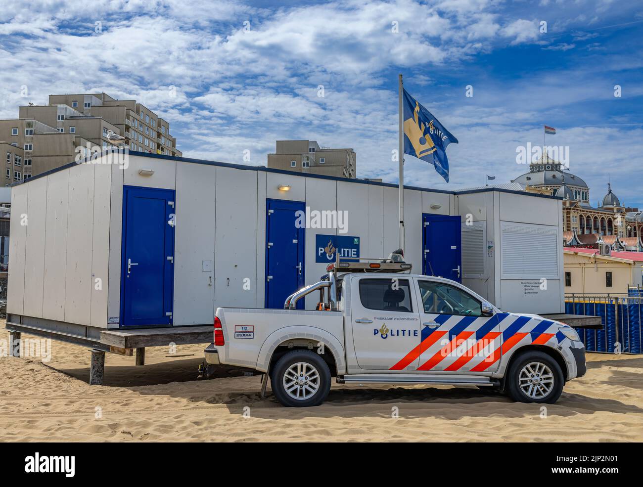 A closeup of a police car at the Dutch police post on Scheveningen ...