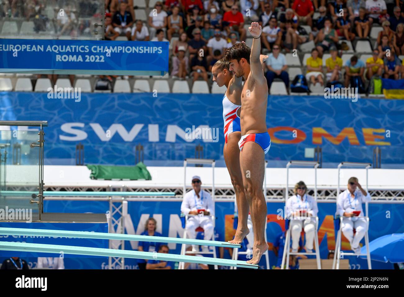 Roma, Italy. 15th Aug, 2022. FRANCEBOUYER Jules, GILLET Nais Team Event Diving Roma, 15/8/2022 ...