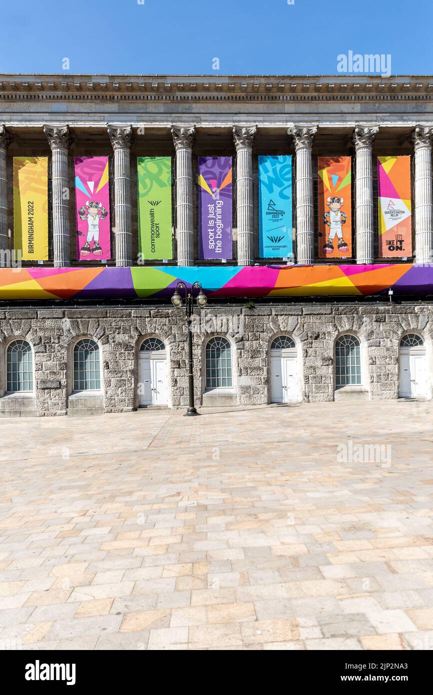 Profile view of Birmingham Town Hall building exterior decorated with ...