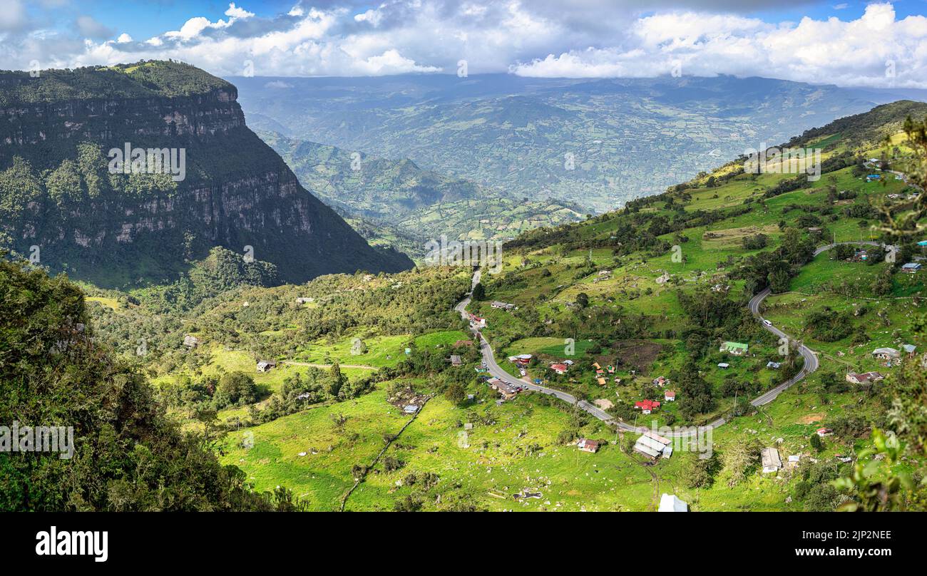 An aerial view of houses on a green hill in Choachi, Colombia Stock ...