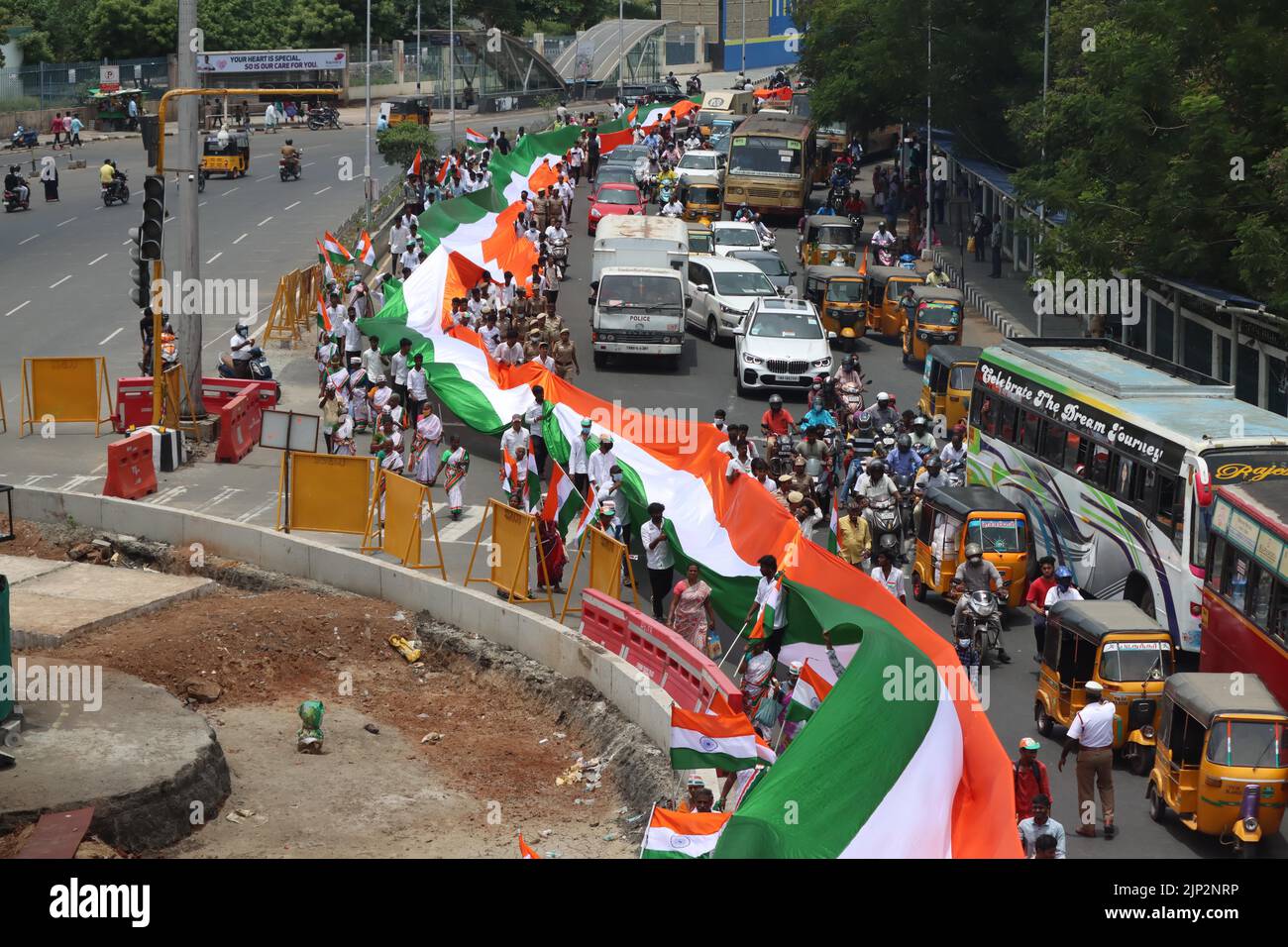 Chennai, India. 15th Aug, 2022. Tamil Nadu Congress workers carrying a ...