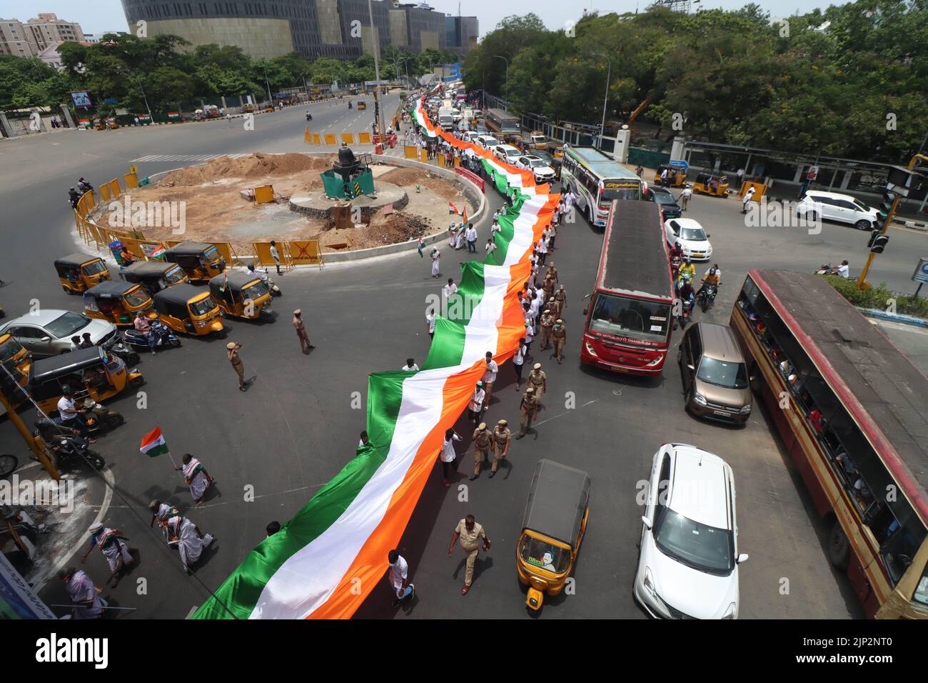 Chennai, India. 15th Aug, 2022. Tamil Nadu Congress workers carrying a ...