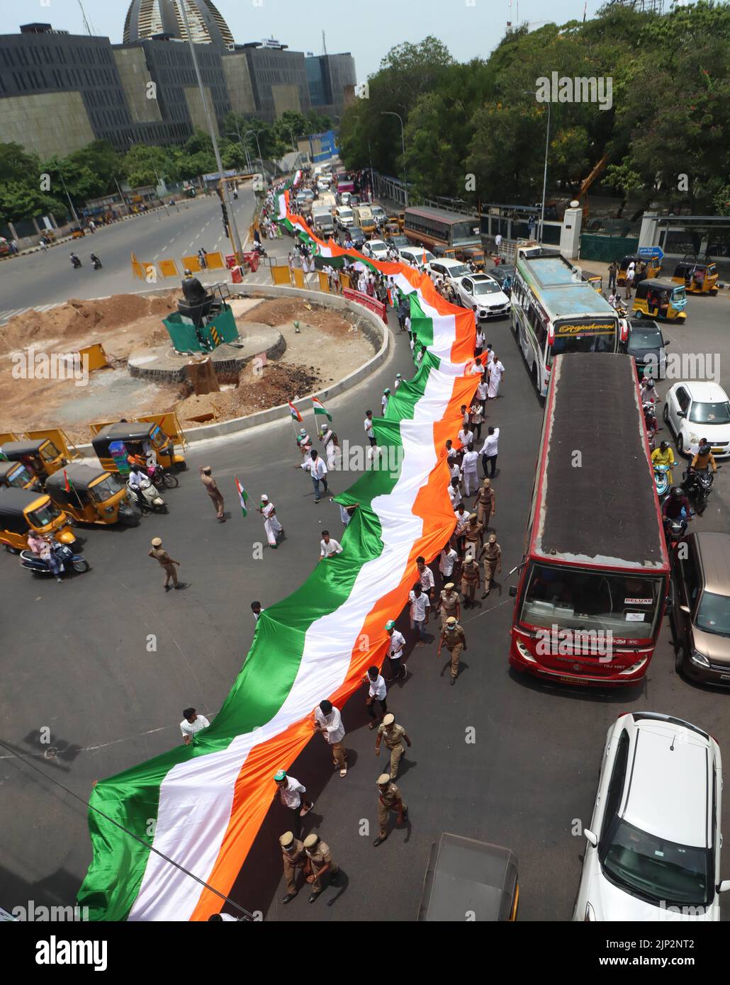 Chennai, India. 15th Aug, 2022. Tamil Nadu Congress workers carrying a ...
