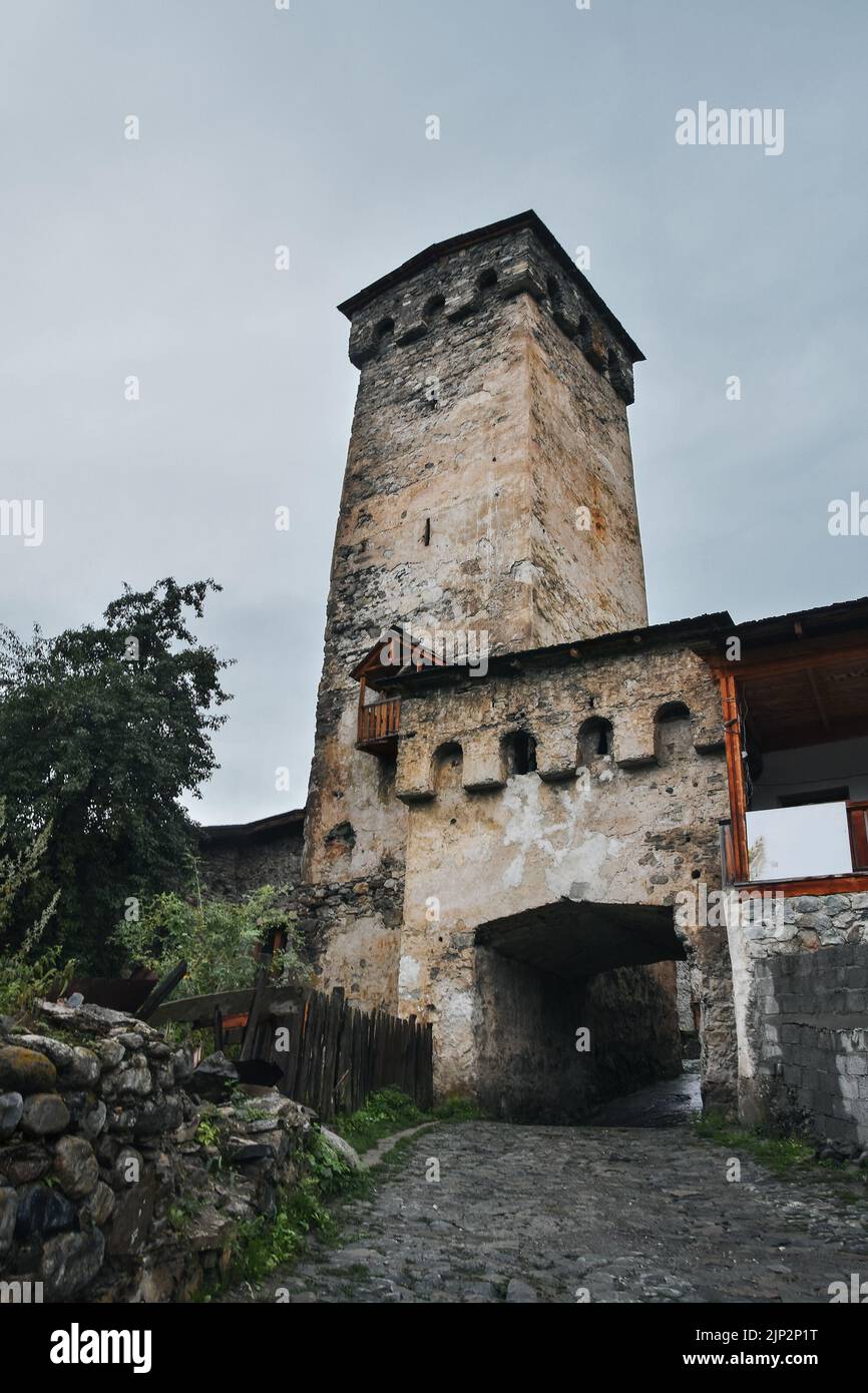 Stunning View of Medieval Svan Tower against the Snow-capped Caucasus ...