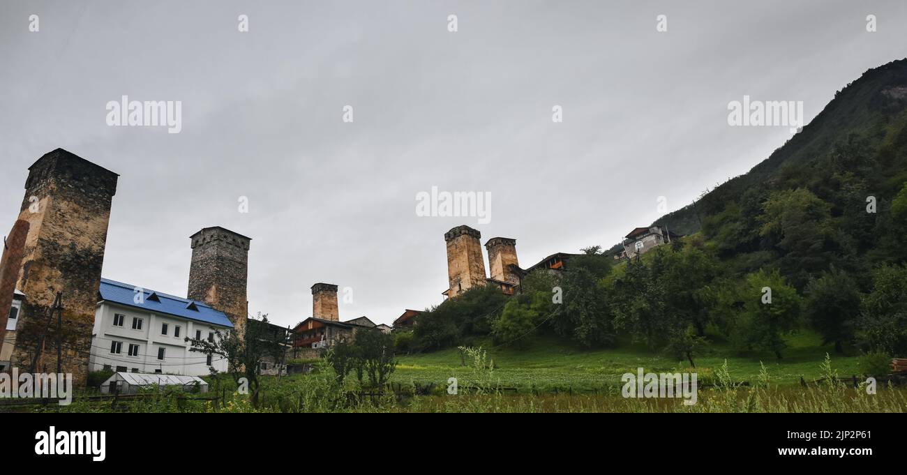 Stunning View of Medieval Svan Tower against the Snow-capped Caucasus ...