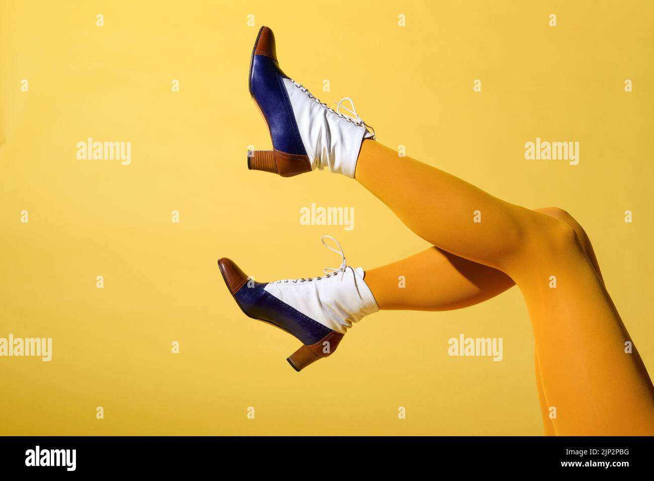 fashion, retro, yellow, pantyhose, lace shoe, ankle boots, female leg ...