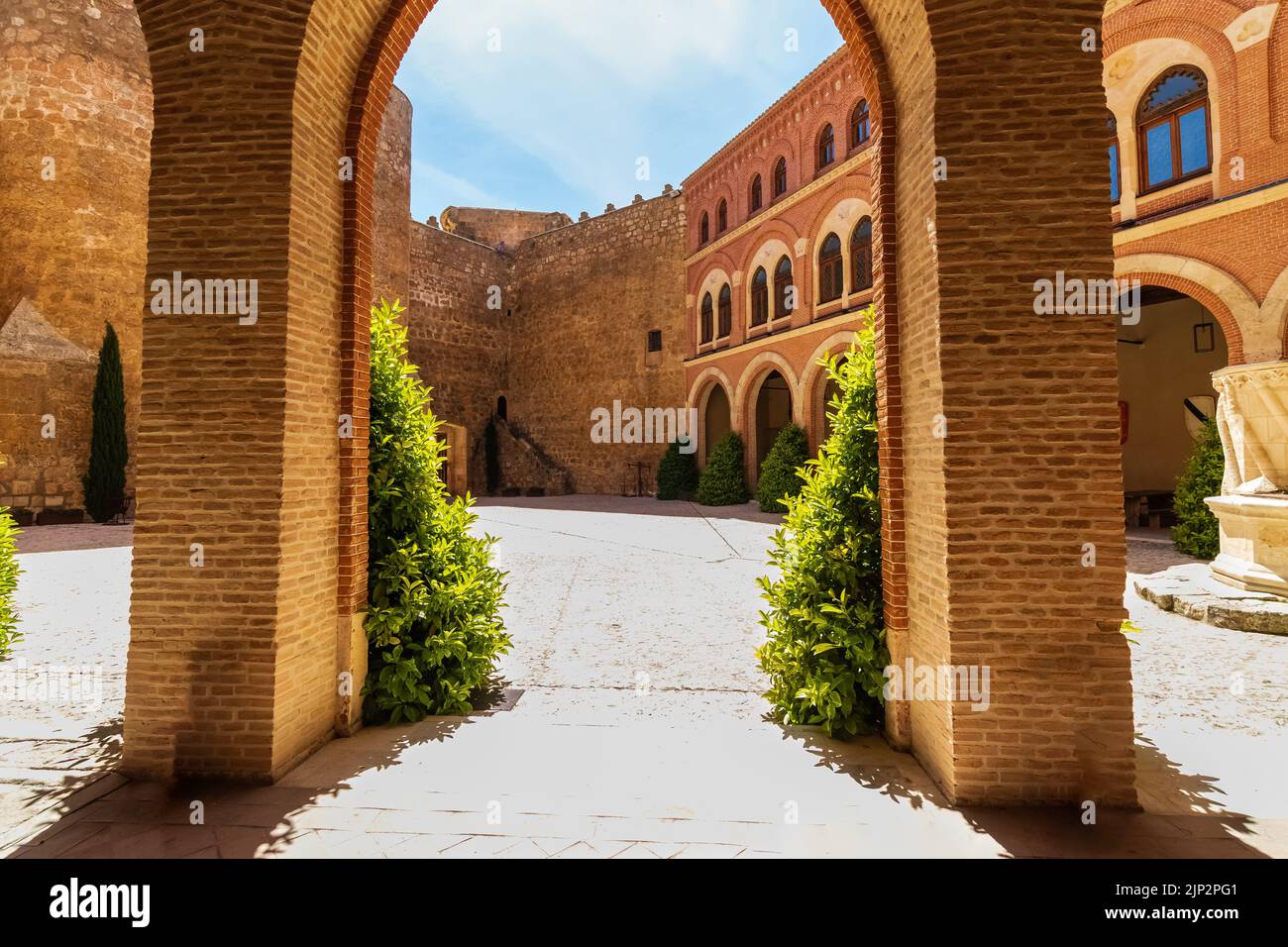 Medieval arches inside the castle of Belmonte in La Mancha. Spain Stock ...