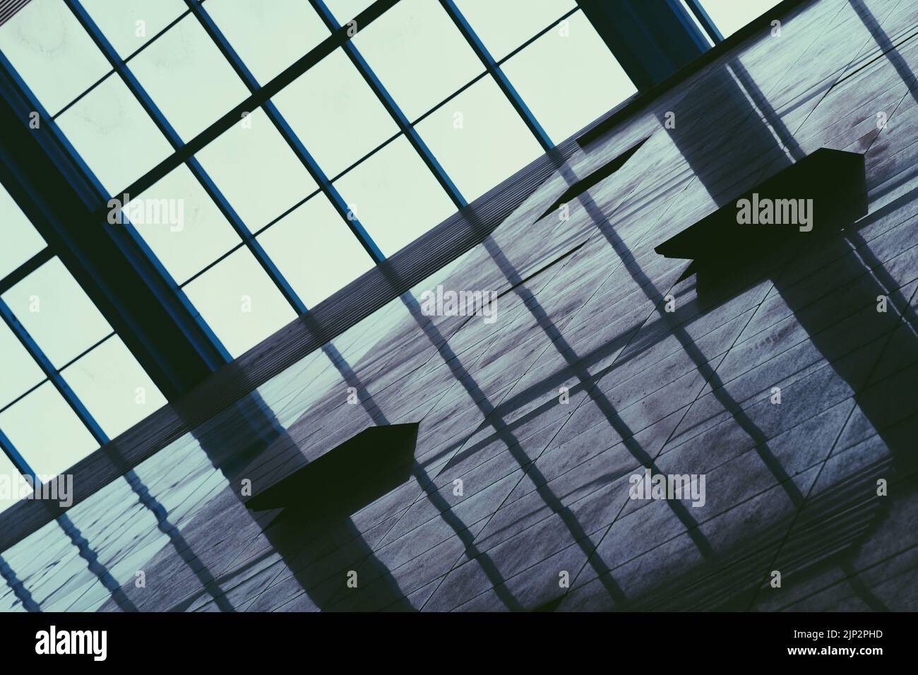 An empty interior with glass windows and a reflecting floor Stock Photo ...