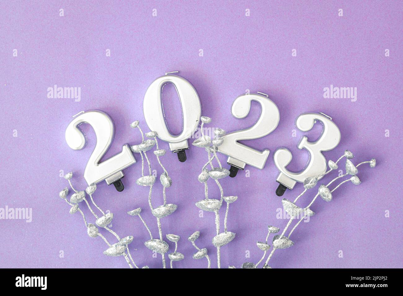 Lilac Christmas background with numbers 2023 and decor details, flat ...