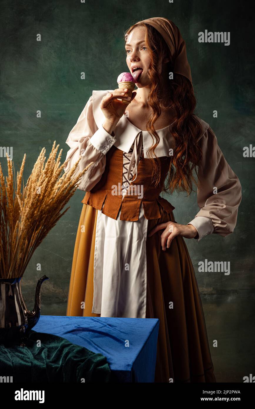 Portrait of charming redhair girl with long curly hair like girl of ...