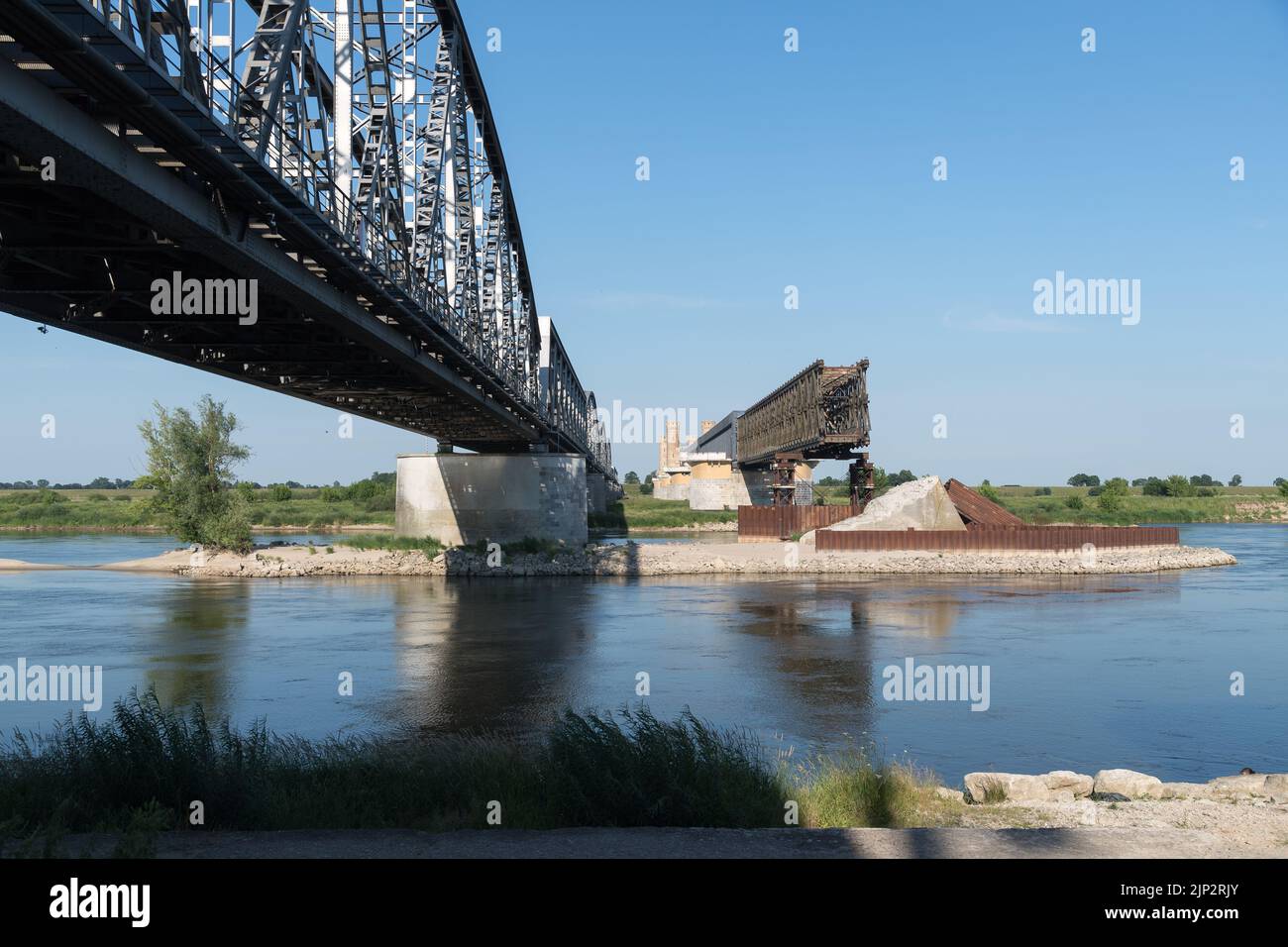 Road bridge and railway bridge on the Vistula River in Tczew, Poland ...