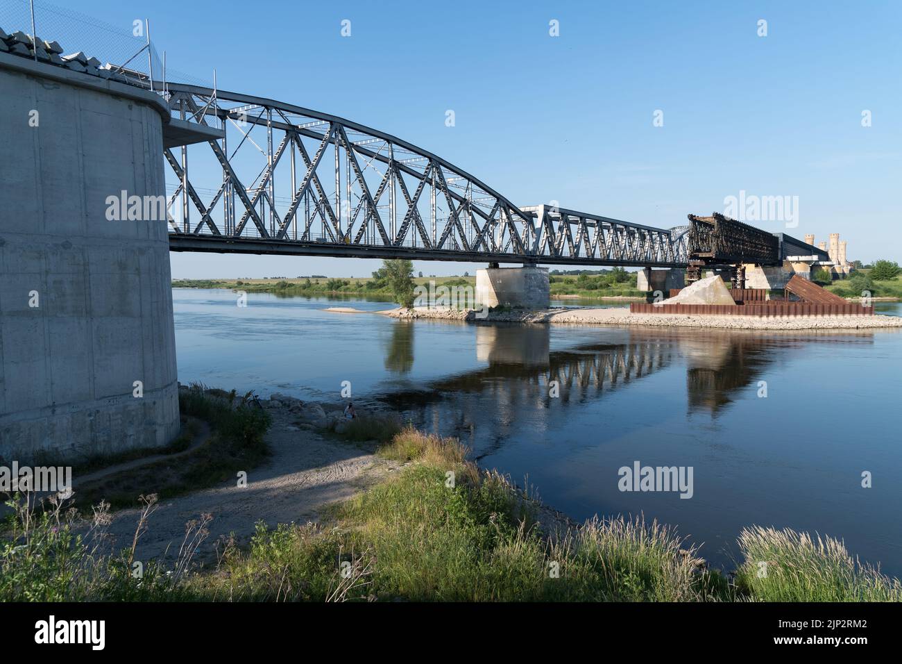 Road bridge and railway bridge on the Vistula River in Tczew, Poland ...