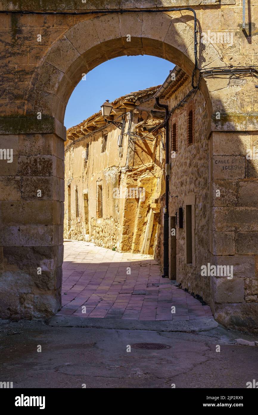 stone arch next to old church in Segovia town. Maderuelo Spain Stock ...