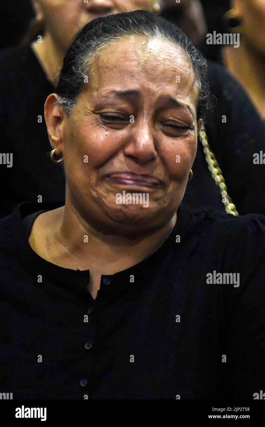 Cairo, Egypt. 15th Aug, 2022. People attend the funeral ceremony for ...