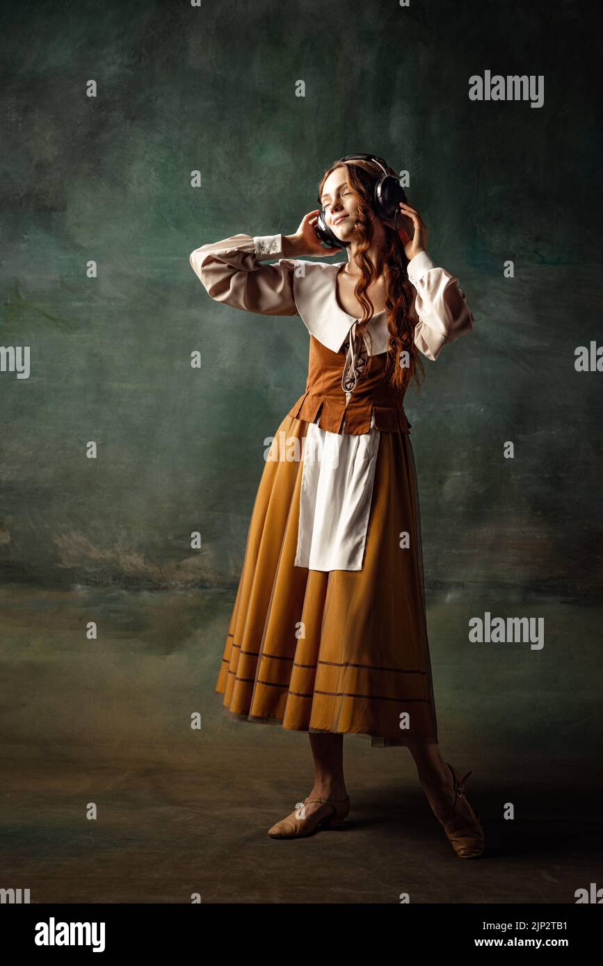 Portrait of charming redhair girl with long curly hair like girl of ...