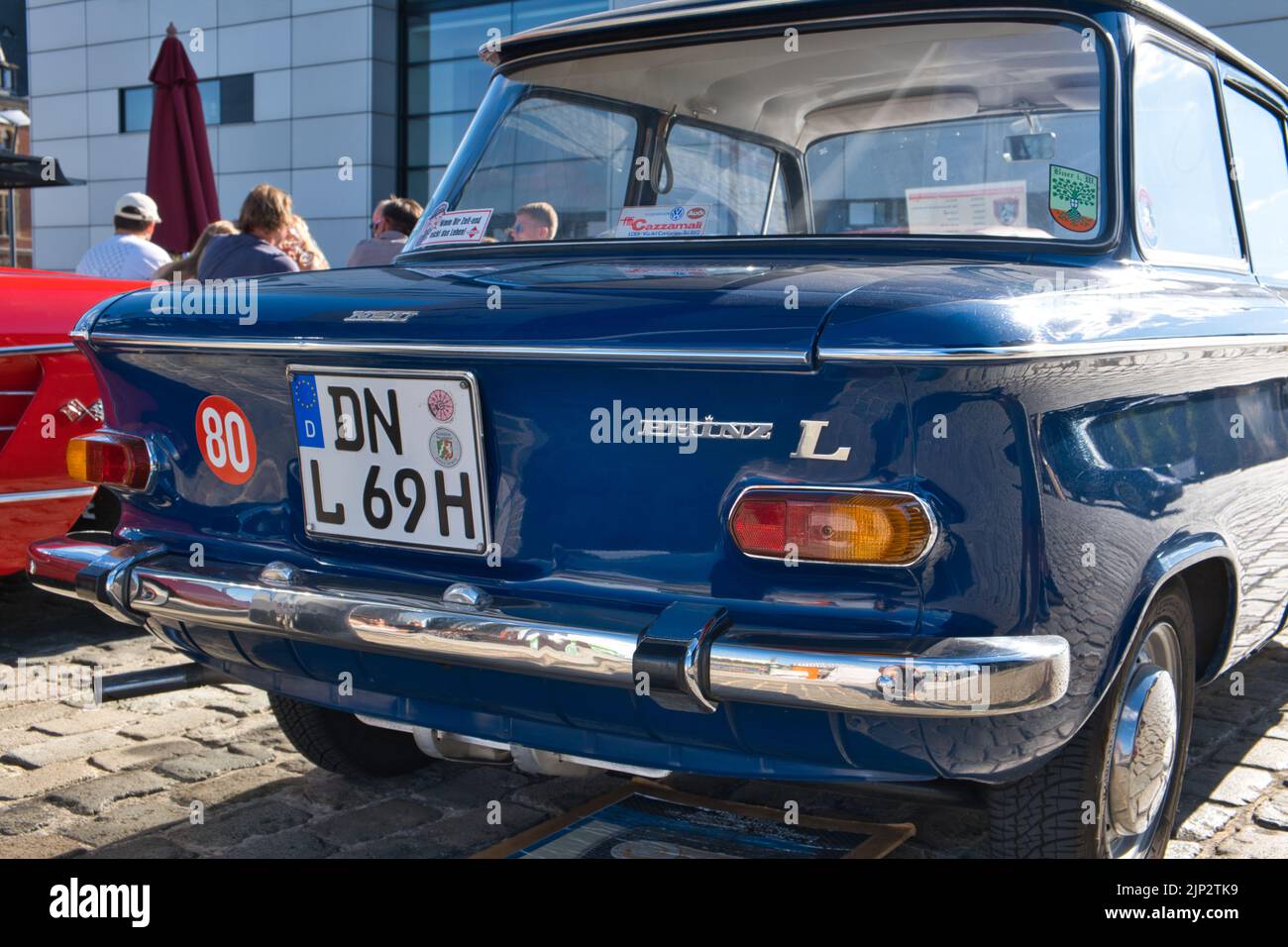 Blue NSU Prinz from the sixties at the oldtimer show in Cologne, diagonal rear view Stock Photo ...