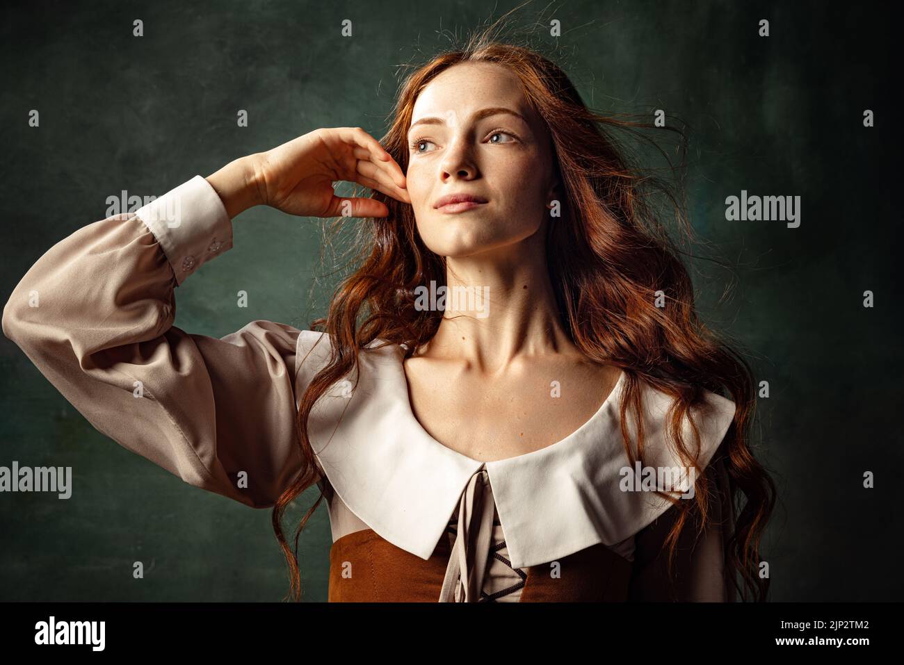 Portrait of charming redhair girl with long curly hair like girl of ...