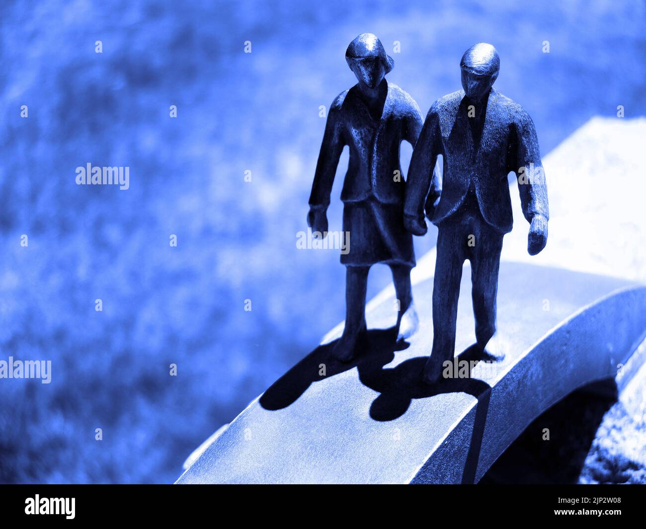 Business man and woman small figures walking together representing ...