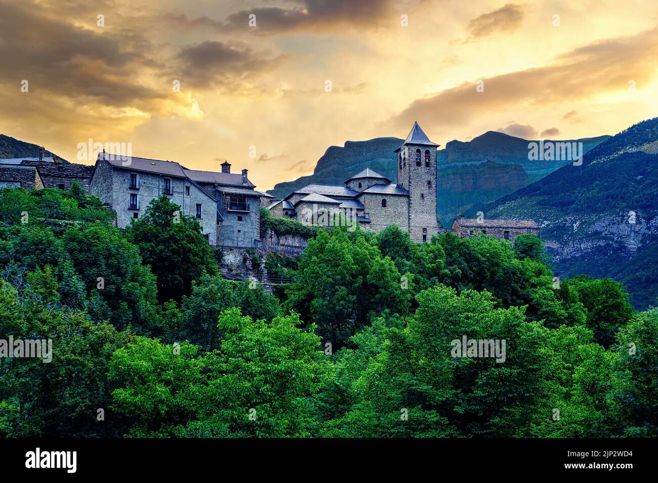 Rural landscape traditional architecture in the Pyrenees, mountain ...