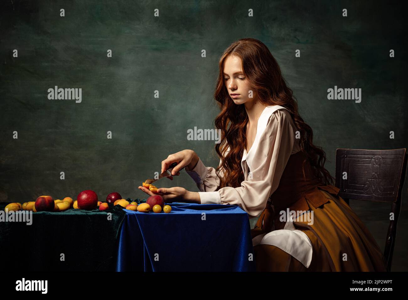 Portrait of charming redhair girl with long curly hair like girl of ...