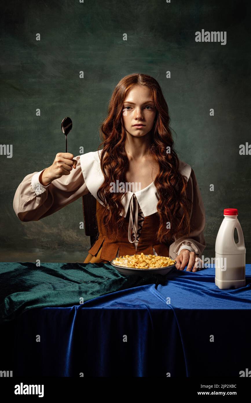 Portrait of charming redhair girl with long curly hair like girl of ...