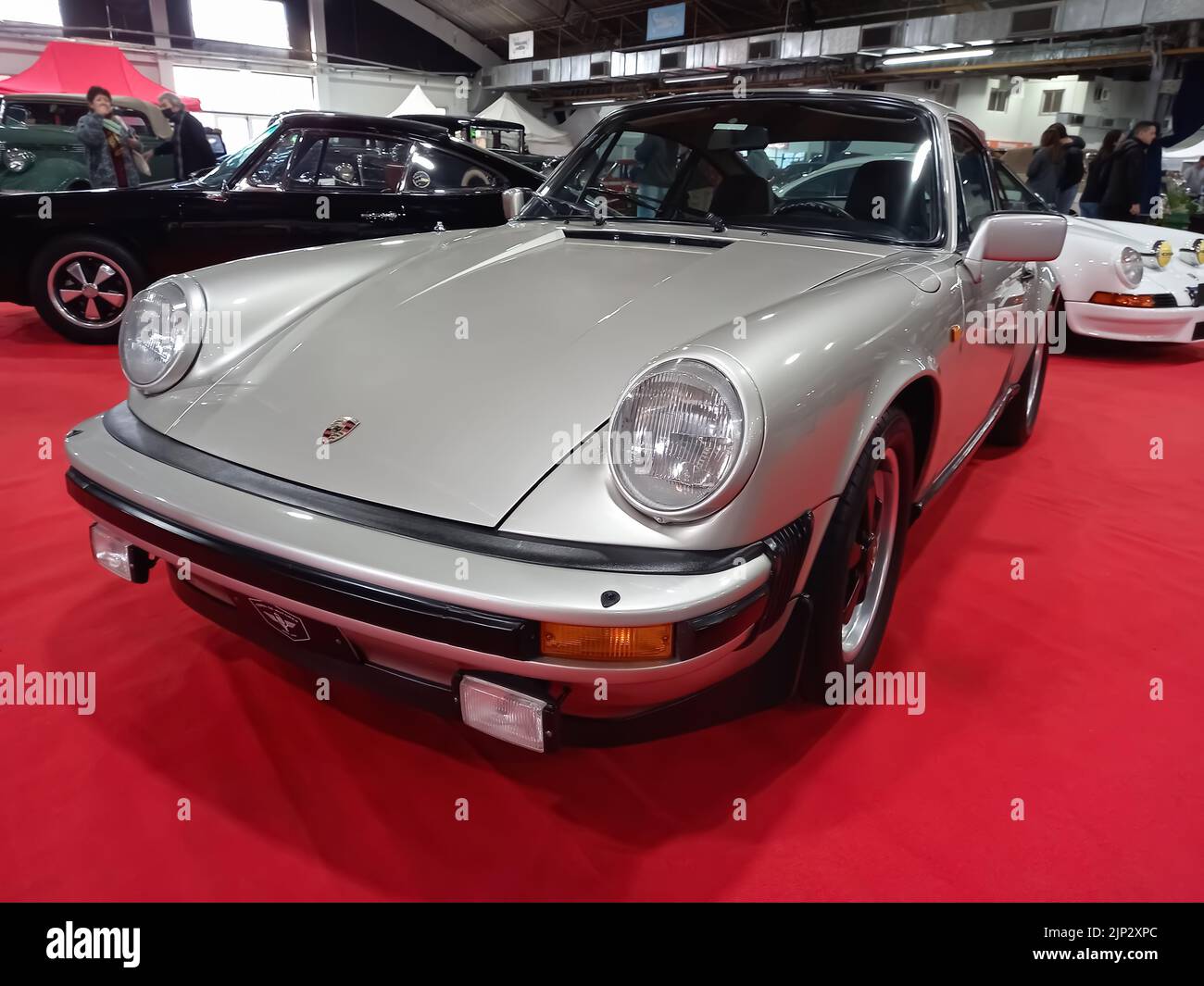 Old silver gray red sport 1980 Porsche 911 SC speedster coupe on the ...