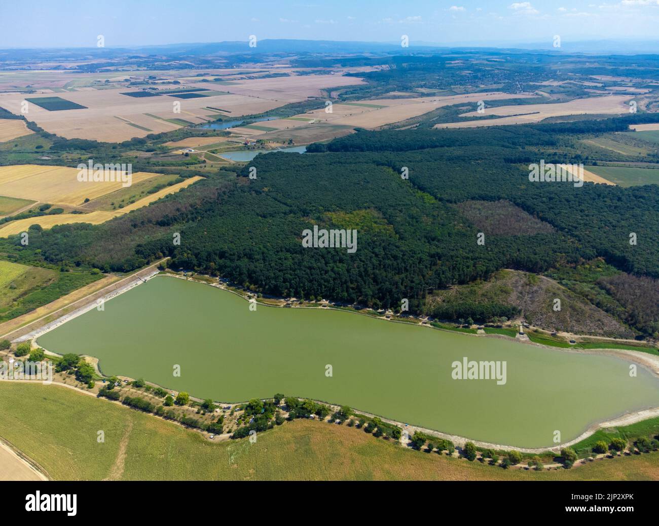 aerial view of an artificial lake built to protect localities against ...