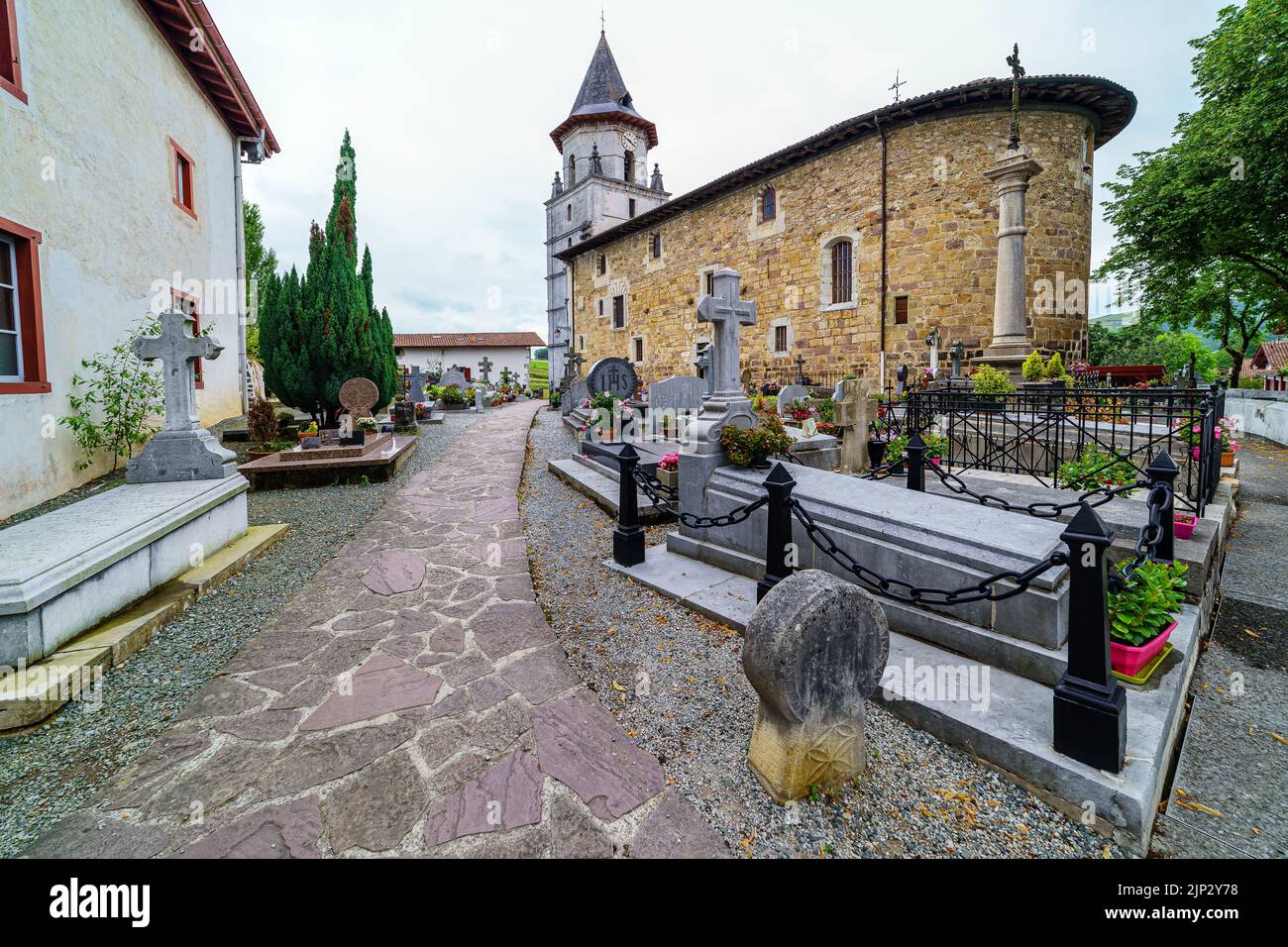 Cemetery in medieval ancient church of the Basque Country in France ...