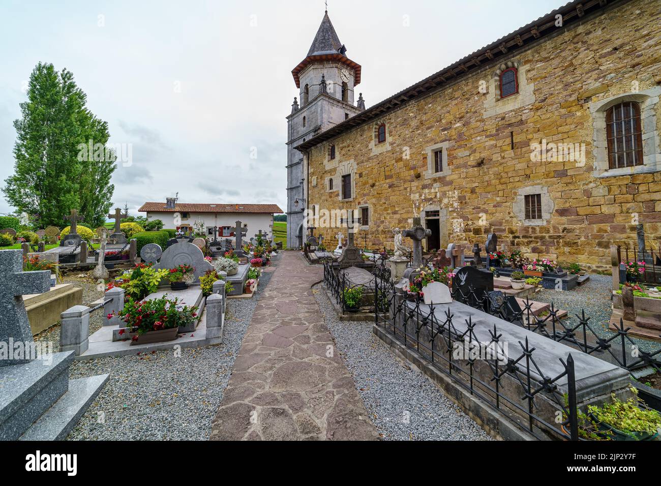 Cemetery in medieval ancient church of the Basque Country in France ...