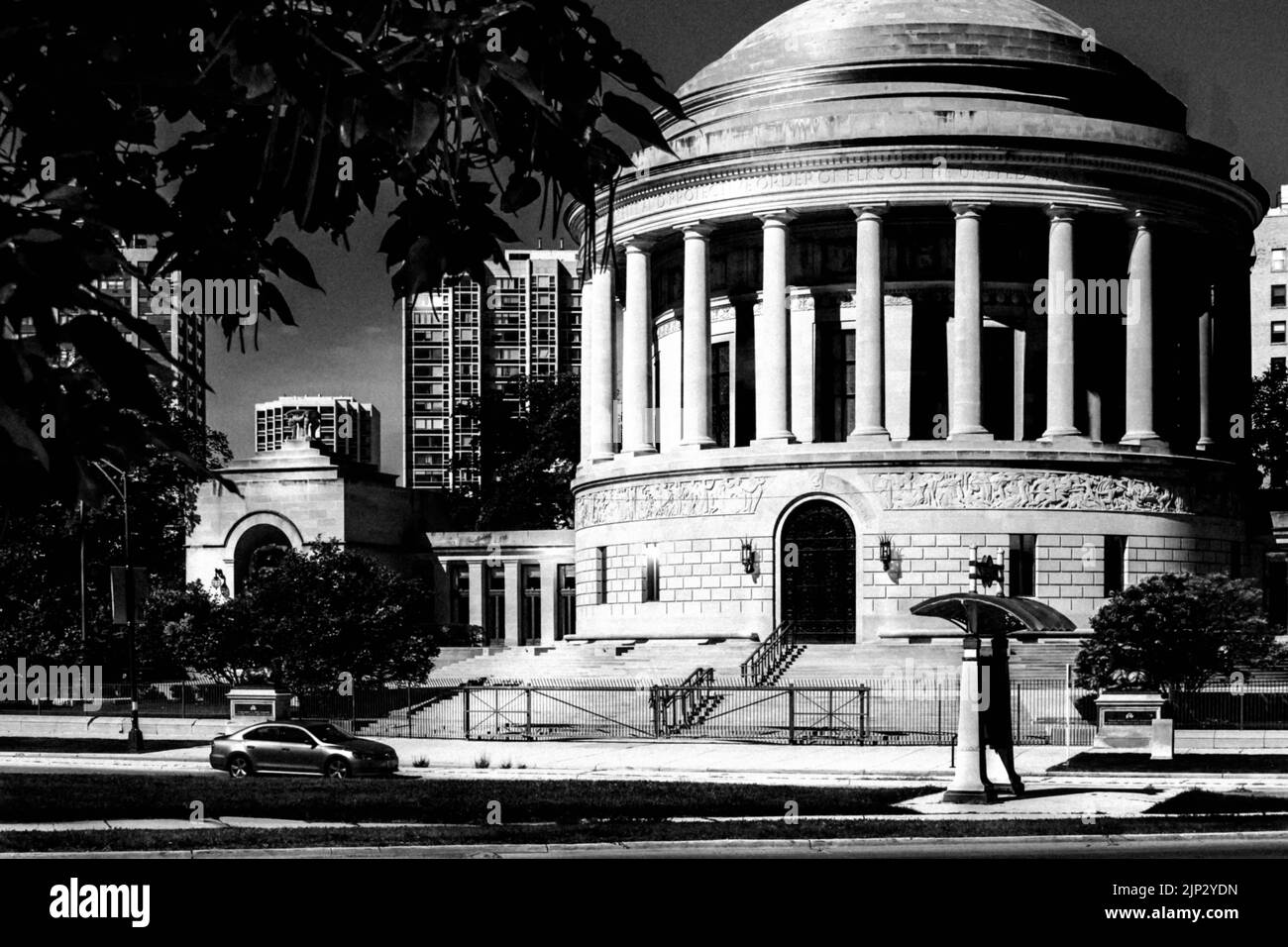 A grayscale of Elks Memorial Headquarters in Lincoln Park Stock Photo ...